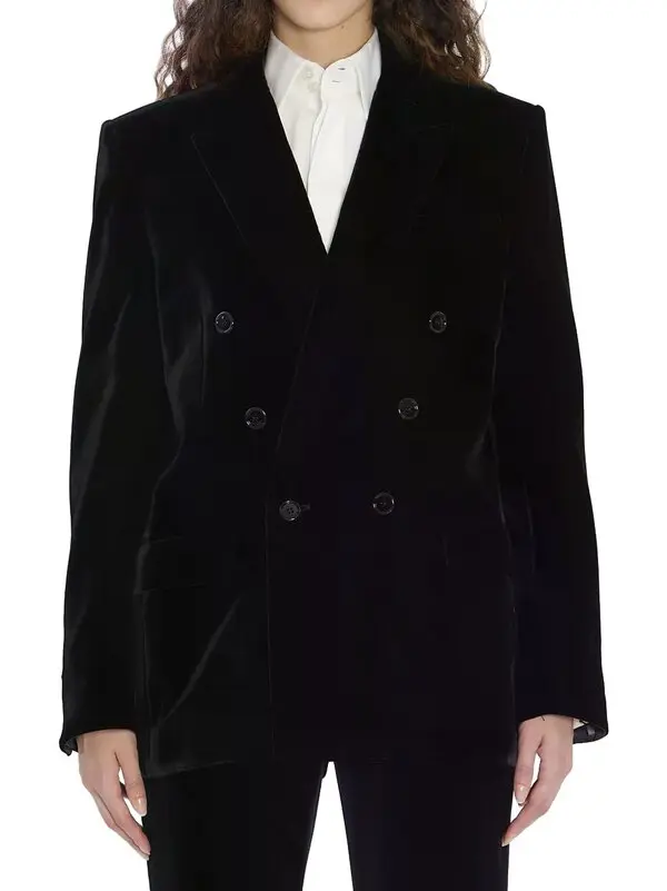 Saint Laurent Cassandre Double-breasted Velvet Jacket - 1000|black